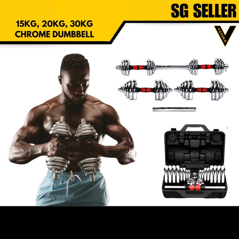 [SG SELLER] Adjustable Weights Cast Iron Dumbbell Barbell Chrome ...