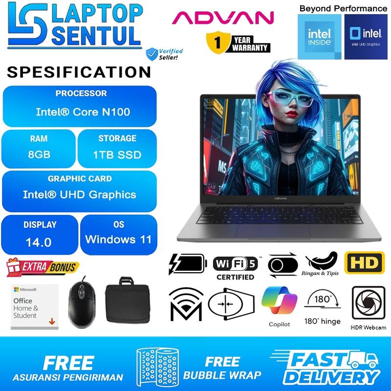 Laptop Advan T-Book Intel N100 Ram 16GB 512GB SSD Windows 11 Office ...