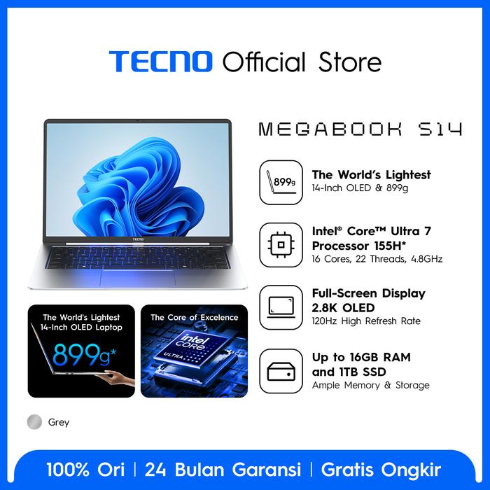Promo TECNO MEGABOOK S14 Intel Core Ultra 7 155H - 16GB+1TB, 50Wh ...