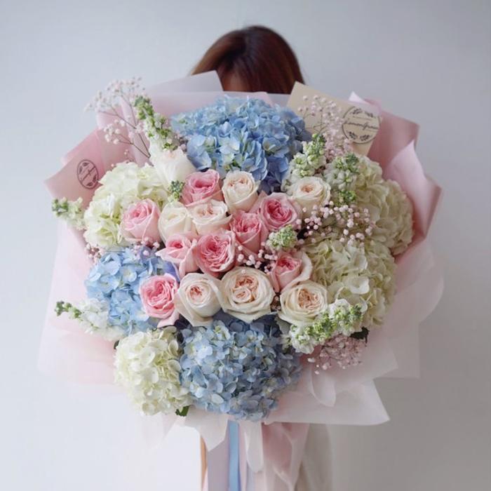 Hydrangea greeny blue pastel korean bouquet bucket buket bunga segar ...