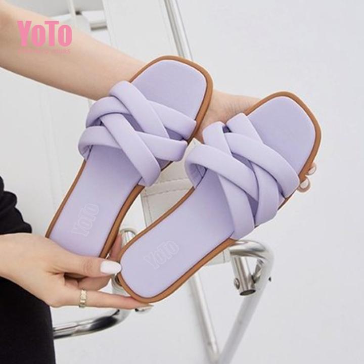 YOTO Sandals For Women Leather Casual Cross woven Strap Comfortable - TikTok Shop Philippines