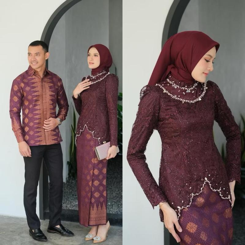 YAYA KEBAYA - Kebaya Couple Serra Burgundy Brukat Tule Kebay - Shop ...