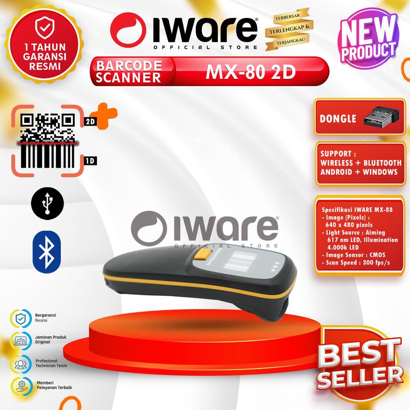 Iware 2D Scanner Barcode Portable MX-80 Wireless Bluetooth Tanpa - Shop ...