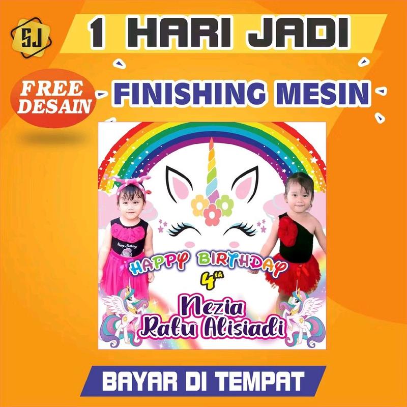 Bagraund Ulang Tahun Unicorn Baner Kuda poni Sepanduk Ultah Custom ...