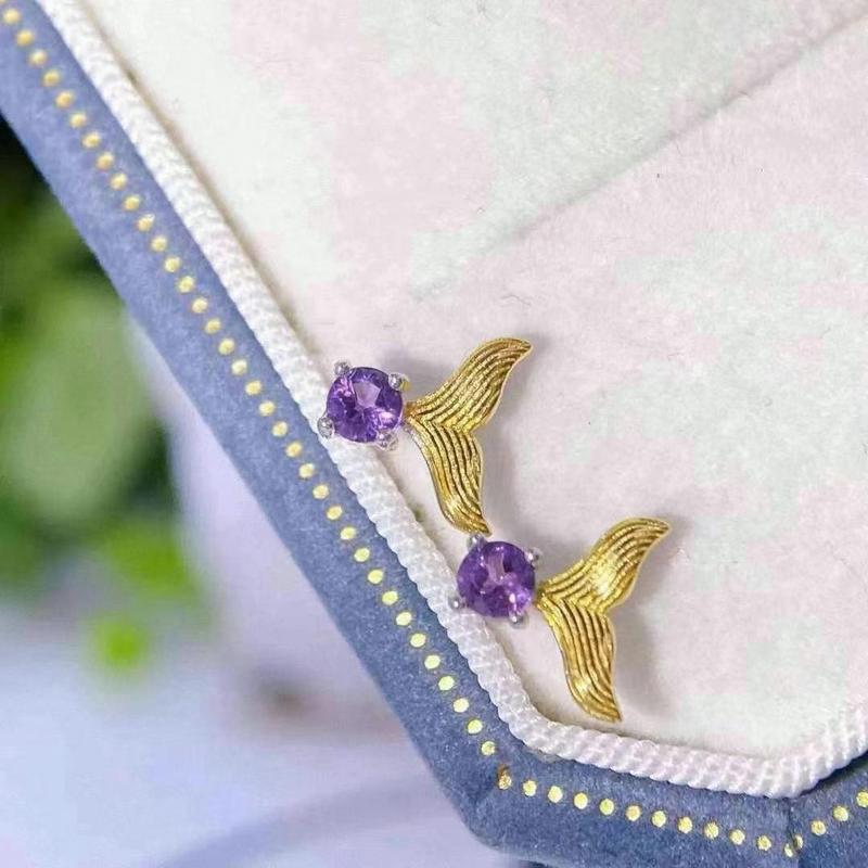 New amethyst earrings Whale tail design amethyst earrings - TikTok Shop ...