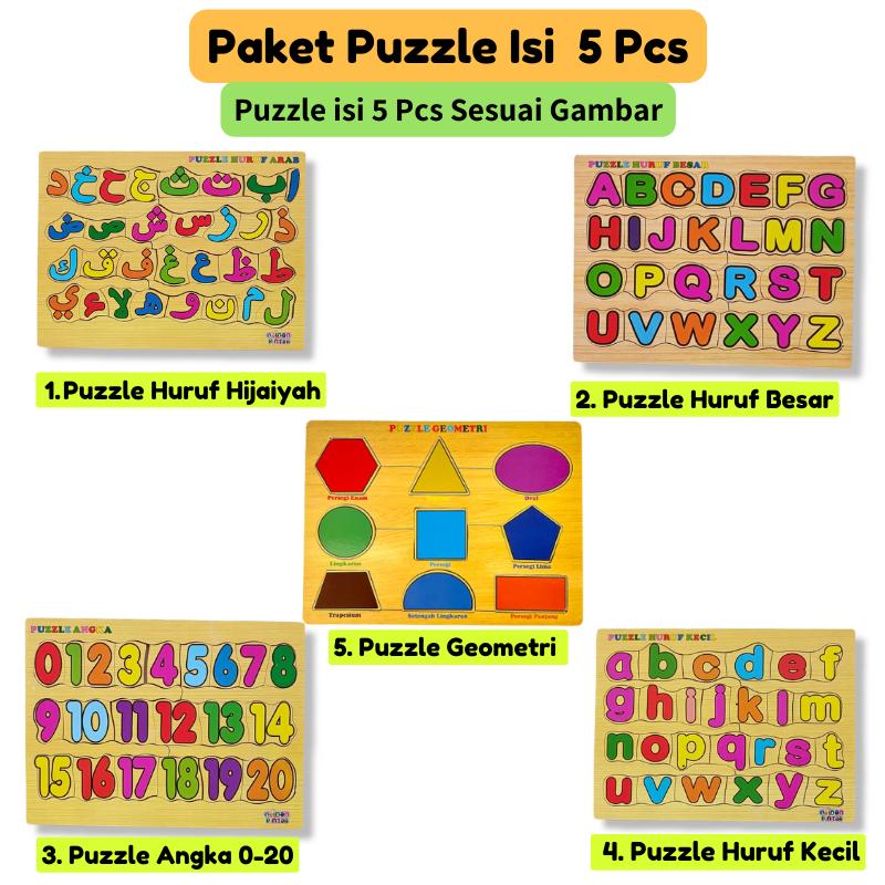 Paket Puzzle Kayu Pembelajaran Isi 5 Pcs - Shop | Tokopedia
