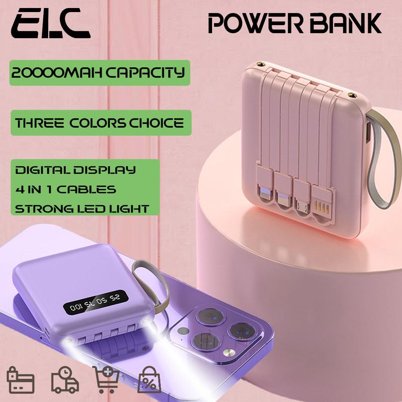 4 in 1 Cables Mini Candy Power Bank 20000mAh Mobile Phone External ...