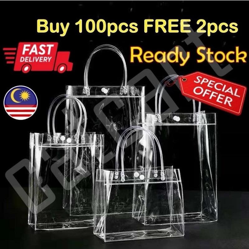 Clear PVC Tote Bag with Button / Transparent Shopping Bag / Fancy ...