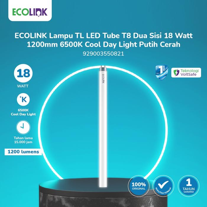 Promo ECOLINK Lampu TL LED Tube T8 Dua Sisi 18 Watt 1200mm 6700K Cool ...