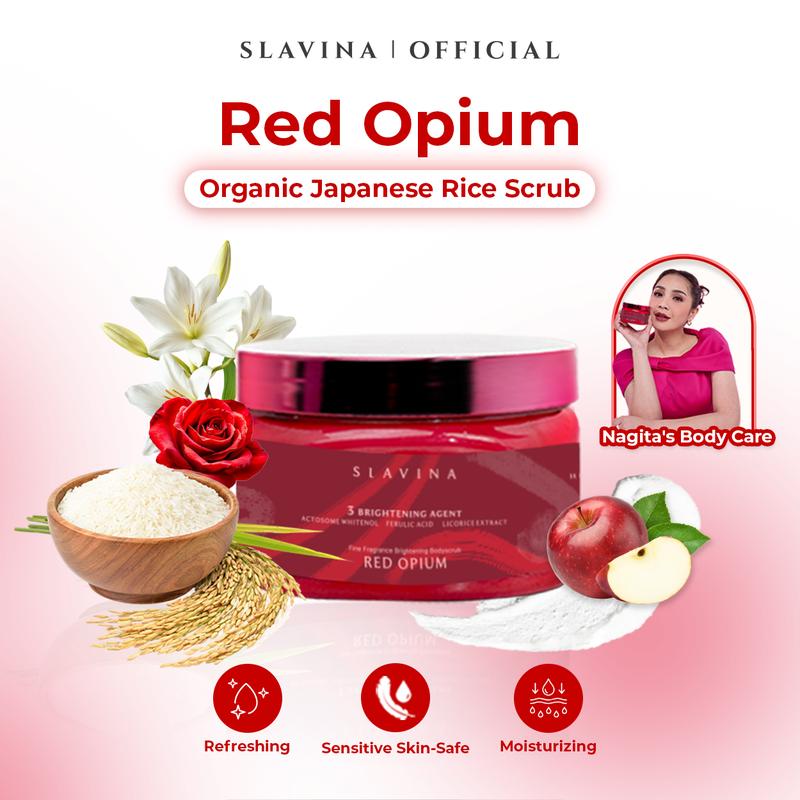 SLAVINA Organic Rice Body Scrub Red Opium | lulur badan eksfoliasi ...