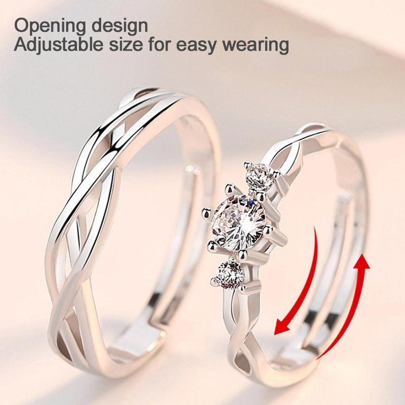1/2pcs Sliver Color Couple Rings Couple Wedding Adjustable Rings ...