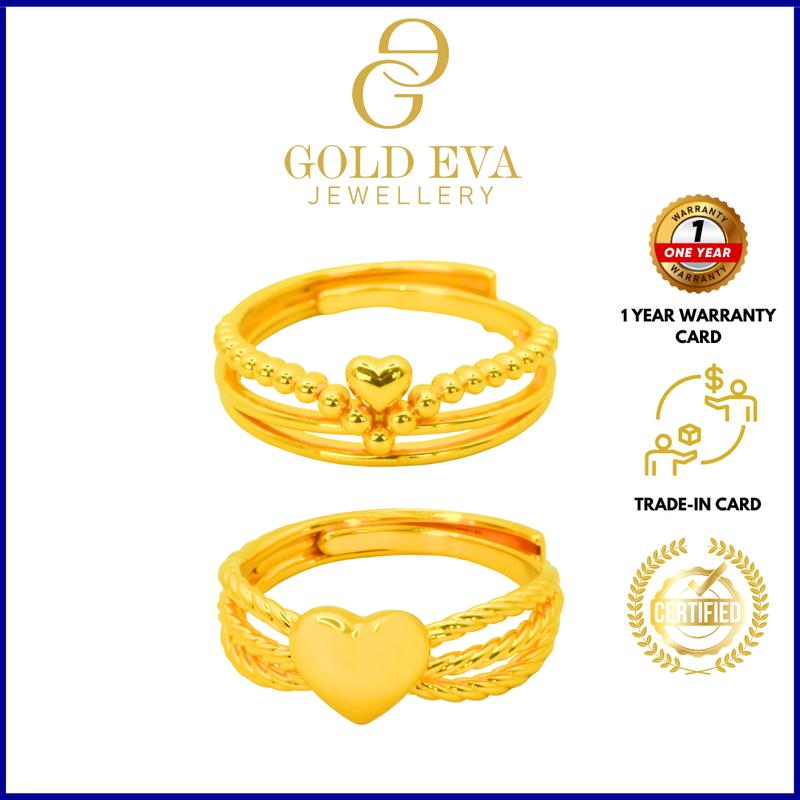 Gold Eva (2.80g) GE Gold Plated Emas Adjustable Ring With Love - TikTok ...