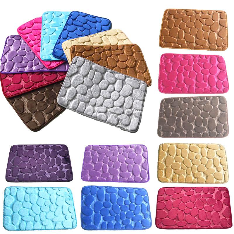 Memory Bath Mat Non-Slip Foam 3D Cobble Stone Shape Pebble Toilet ...