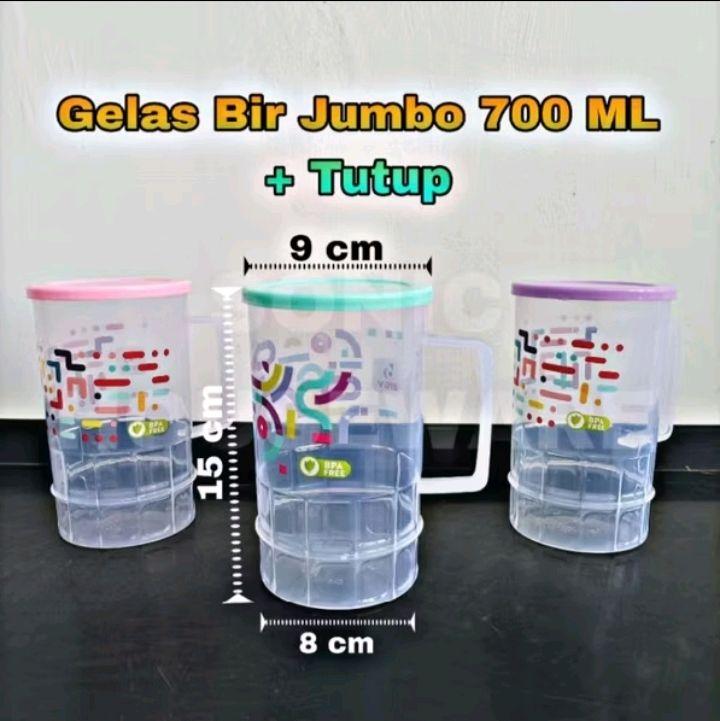 Gelas Bir Cangkir Jumbo Besar 700 ML Tutup BPA Free Mug Gagang Tangkai ...