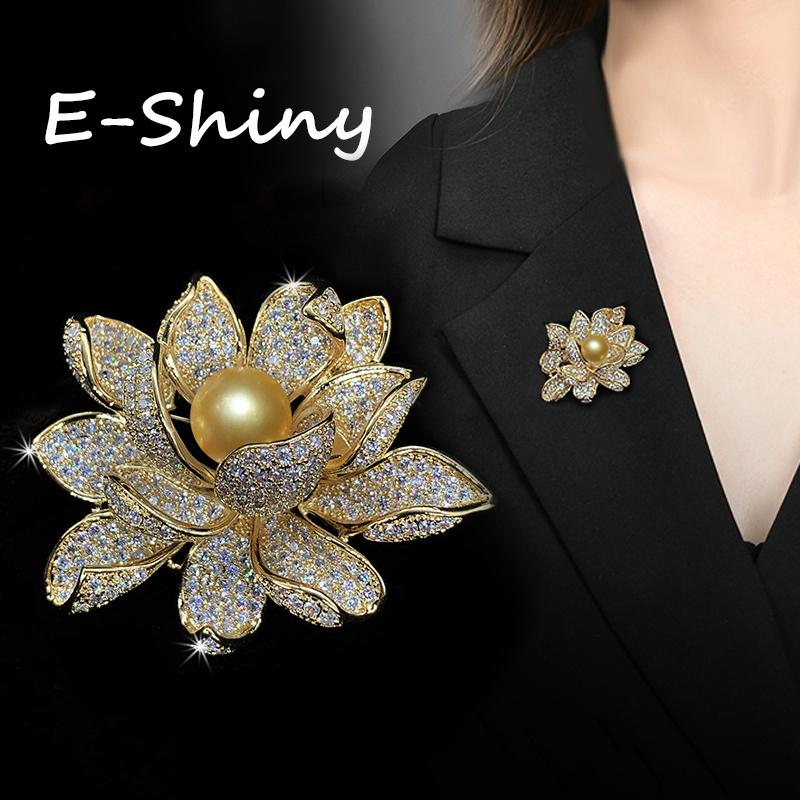 Kerongsang teratai berlian buatan berkilauan, pin tumbuhan bunga ...