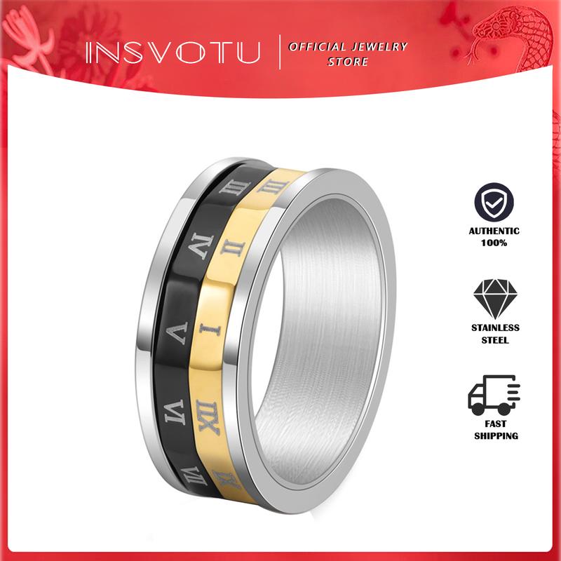 Stainless Steel Ring Rotatable Roman Numbers Ring Men's Trendy ...