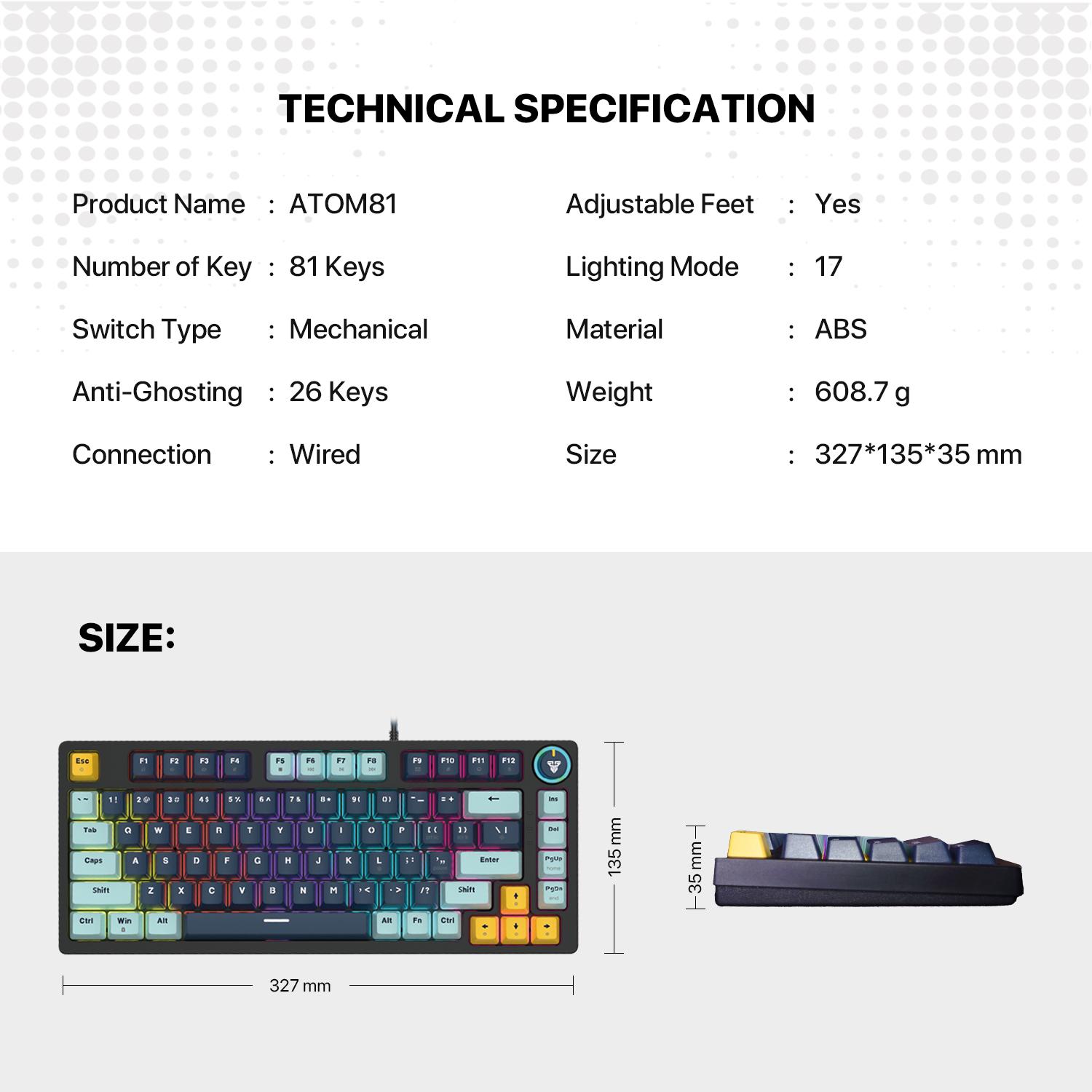 Fantech ATOM 63/81/96 MIZU EDITION Wired Mechanical Keyboard ...