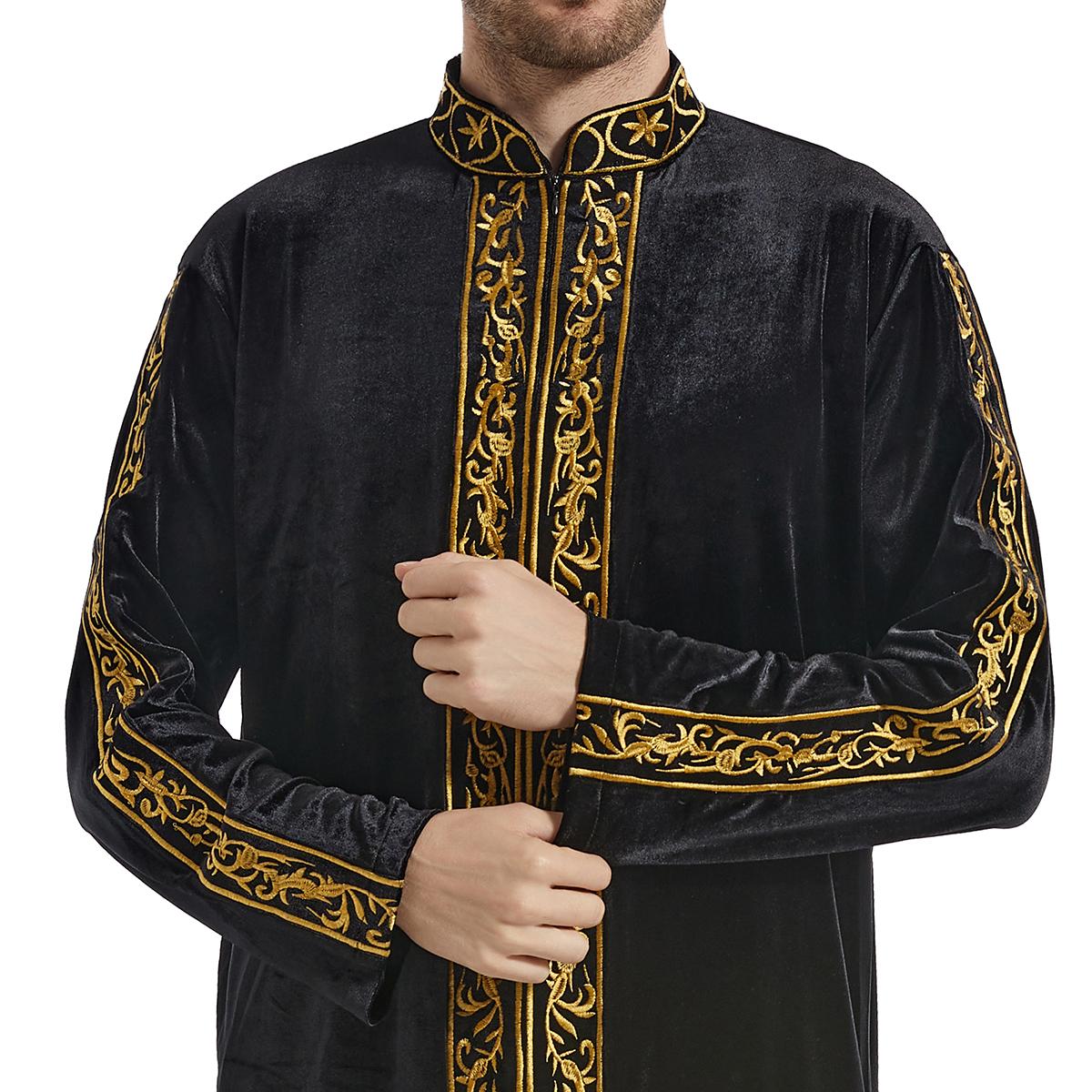 Muslim Fashion Velvet Embroidery Stand Collar Fall/Winter Male Robes TH825