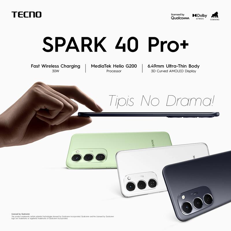 [BAIM] TECNO SPARK 40 Pro+ - 8+8GB*/256GB, Mediatek Helio G200, 30W ...