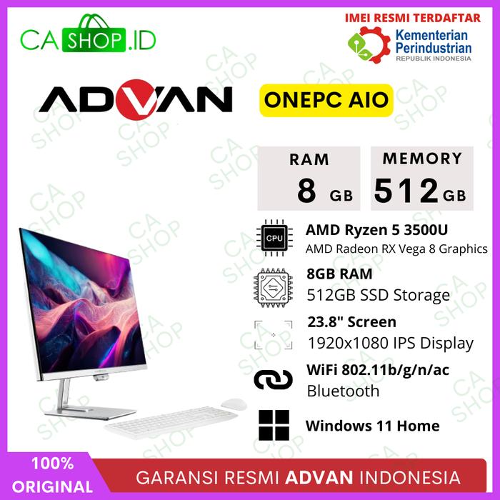 Jual AIO Advan OnePC Ryzen 5-3500U 8GB 512GB All in One Desktop 24 ...