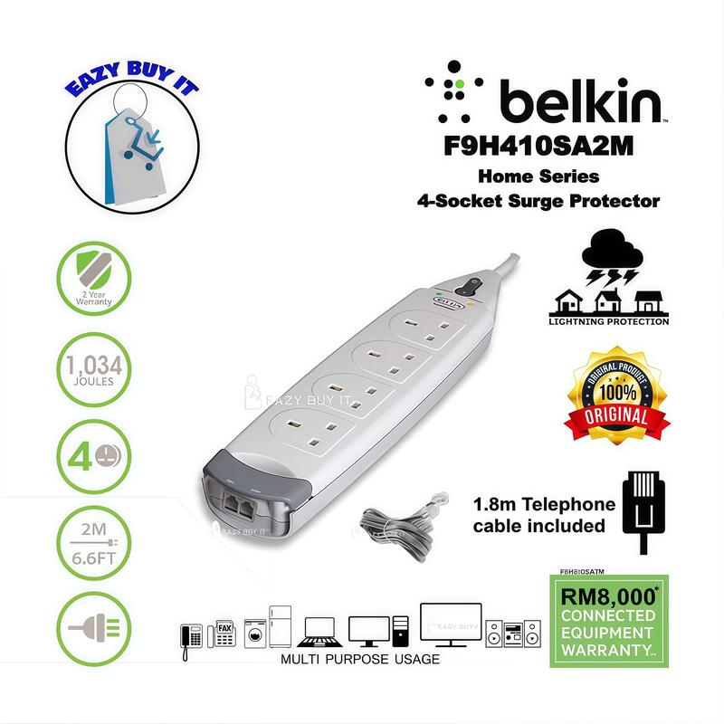 BELKIN 4-GANG SOCKET SURGE PROTECTOR WITH TEL/MODEM/DSL PROTECTION ...