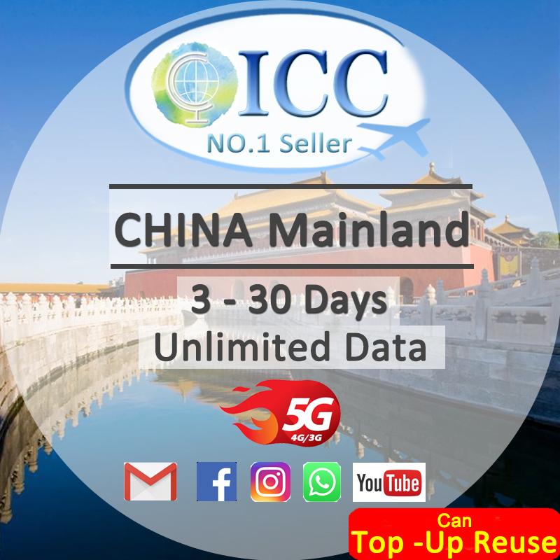 ICC SIM Card- China Mainland 3-30 Days Unlimited Data SIM Card (China ...