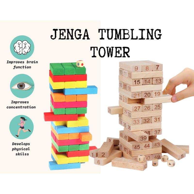Wooden Number & Colour Folds High Stacking Block Jenga Tumbling ...