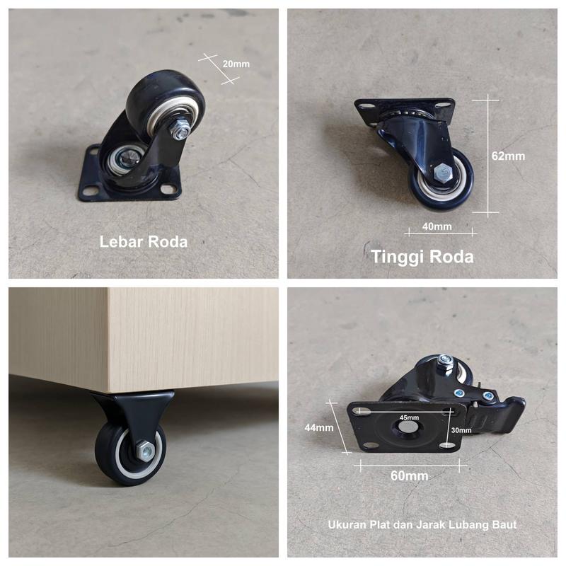 1.5 Inch (40mm) Roda PVC Double Bearing Hitam - Troli Lemari - Shop ...