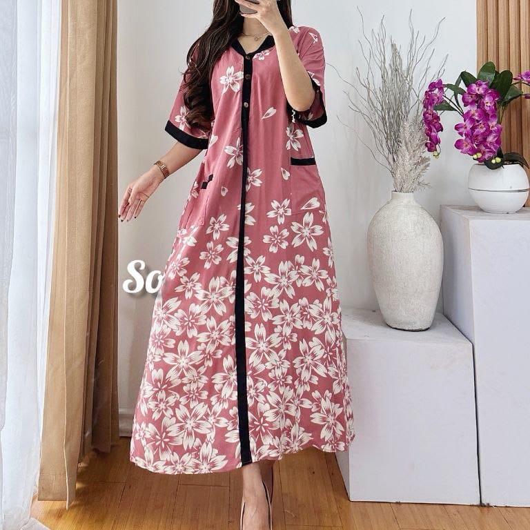Daster jumbo kancing sampai bawah LD 120 motif bunga bahan tebal ...