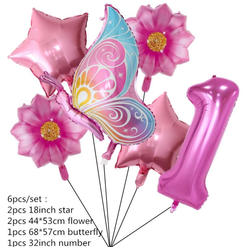 Belon rama-rama merah jambu biru, 6 keping, daun bunga matahari ...