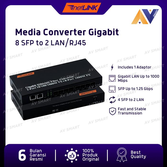 Jual Netlink Media Converter 8 SFP 1.25G to 2 LAN RJ45 10/100/1000 Mbps ...