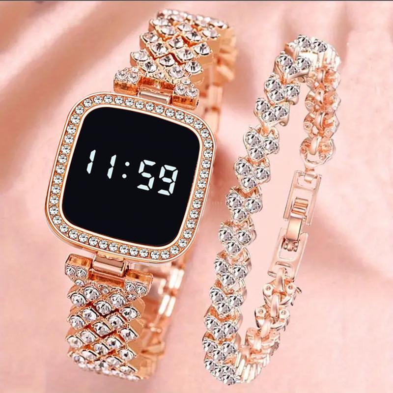 New Digital Watch Set FREE Bracelet Square LED Ladies Watch Alloy ...