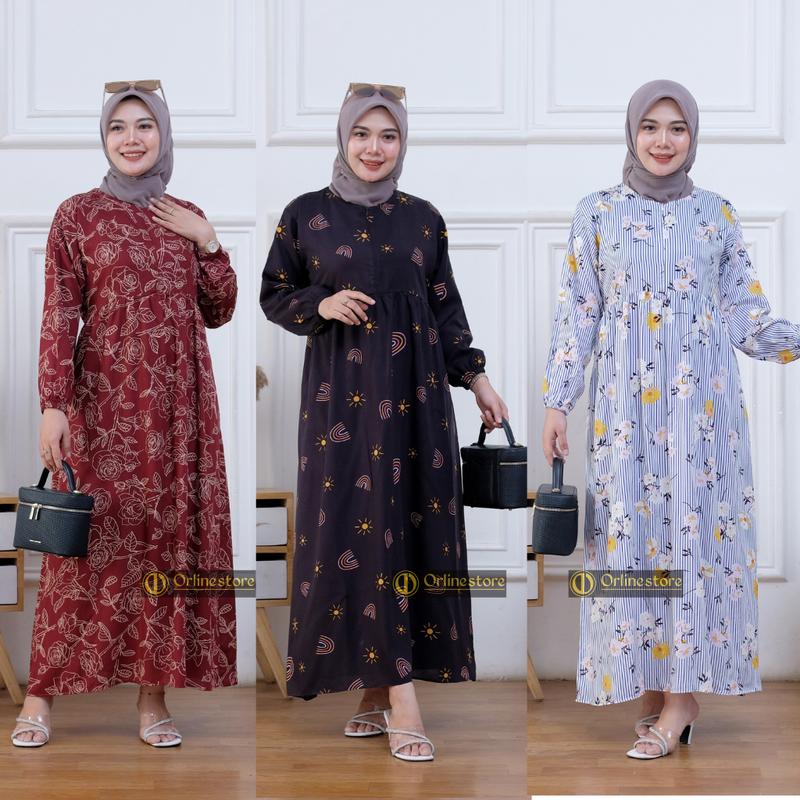 Midi Dress Kain Rayon Viscose Premium Gamis Muslim Panjan - Shop ...