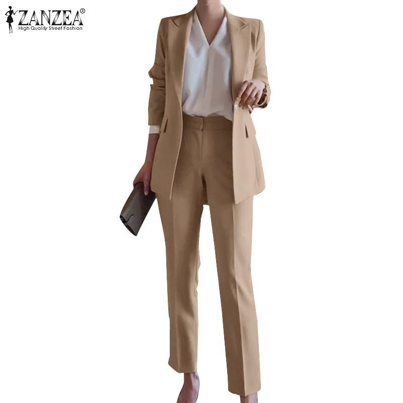 Set Fesyen Wanita, ZANZEA, Blazer Kolar Lapel, Lengan Penuh, Seluar ...