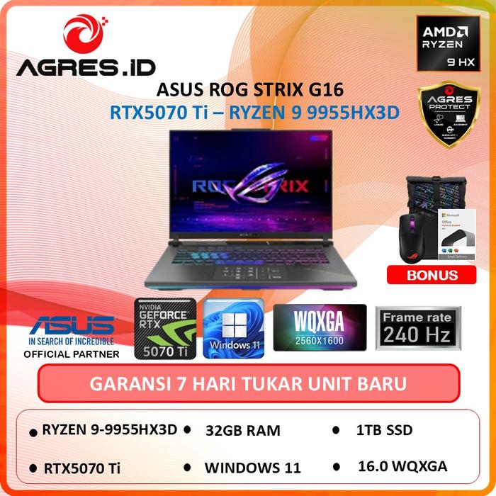 Promo ASUS ROG STRIX G16 G614FR RTX5070TI RYZEN 9 9955HX3D 32GB 1TB W11 ...