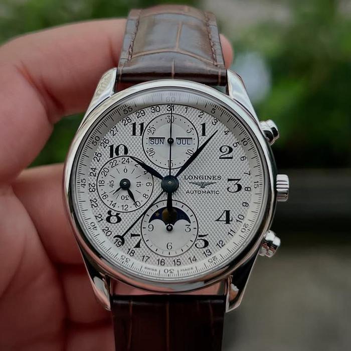 Jual Longines Master Chronograph Swiss Automatic 42mm Tali Kulit Silver ...