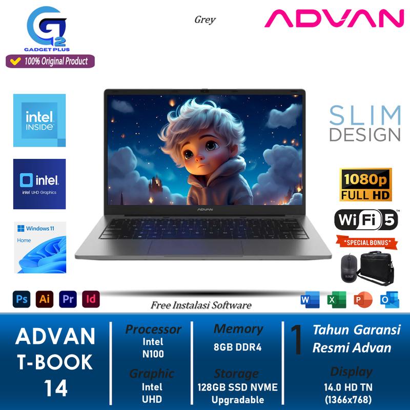 LAPTOP ADVAN T BOOK 14 Intel N100 8GB 256GB 14 inch HD 720P Win11 Home ...