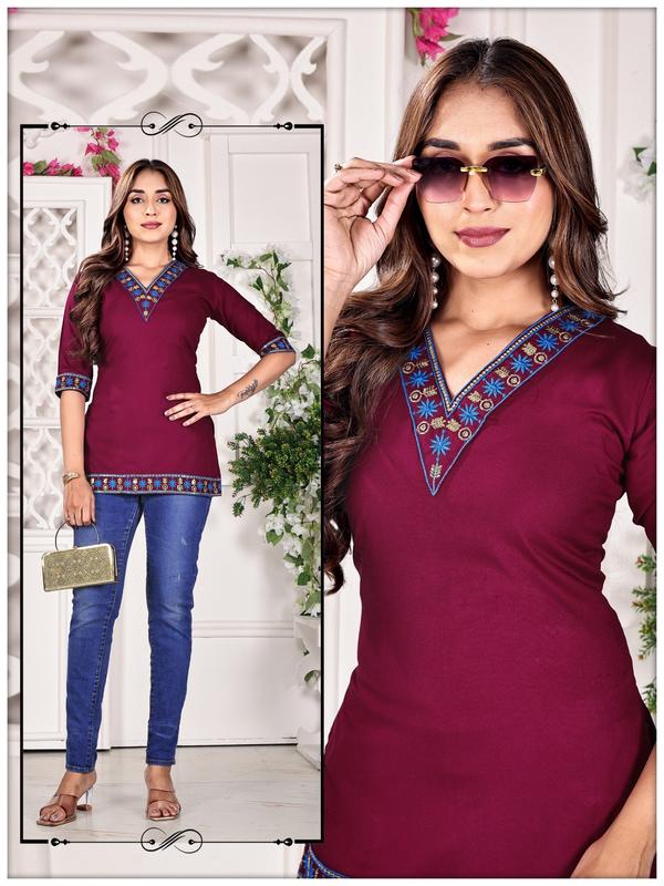 LKS CHERMIL RAYON V-NECK SHORT KURTIS WITH EMBROIDERY WORK_S - TikTok ...