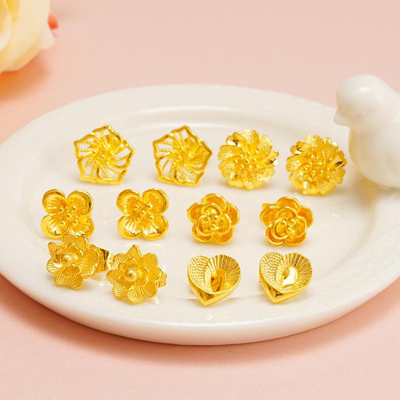 Anting-anting bunga mawar tiruan emas 24K, disalut dengan placer ...