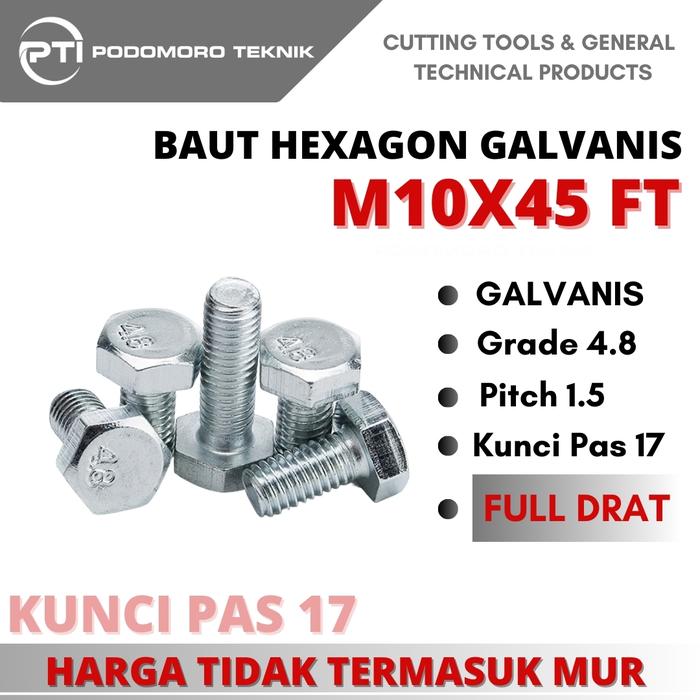 Jual Baut Hexagon Galvanise 4.8 M10x45 Kunci 17 High Tensile Bolt HTB ...