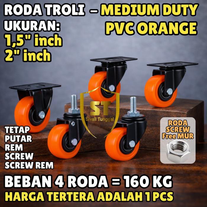 Promo RODA TROLI 2" INCH HEAVY DUTY ORANGE PU PVC + BEARING - RODA ...