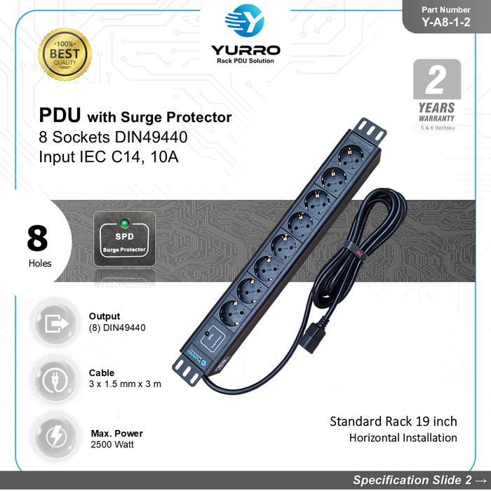 Jual 8 Holes Germany / Power Strip with Surge Prptector Input IEC C14 ...