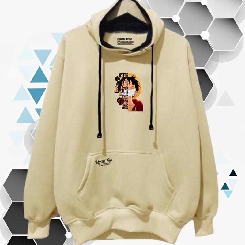 Hoodie Pria Distro Warna Cream Sweater Hudi Anime One Piece Luffy ...