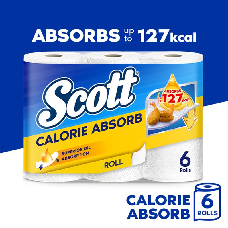 Scott Calorie Absorb Kitchen Towel (6 Rolls) - Superior Oil Absorption ...