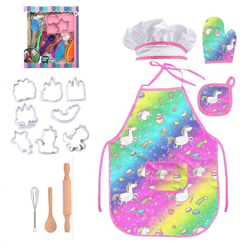 Unicorn Magic Chef Set, 15-Piece Kids Cooking Kit, Apron, Gloves, Hat ...