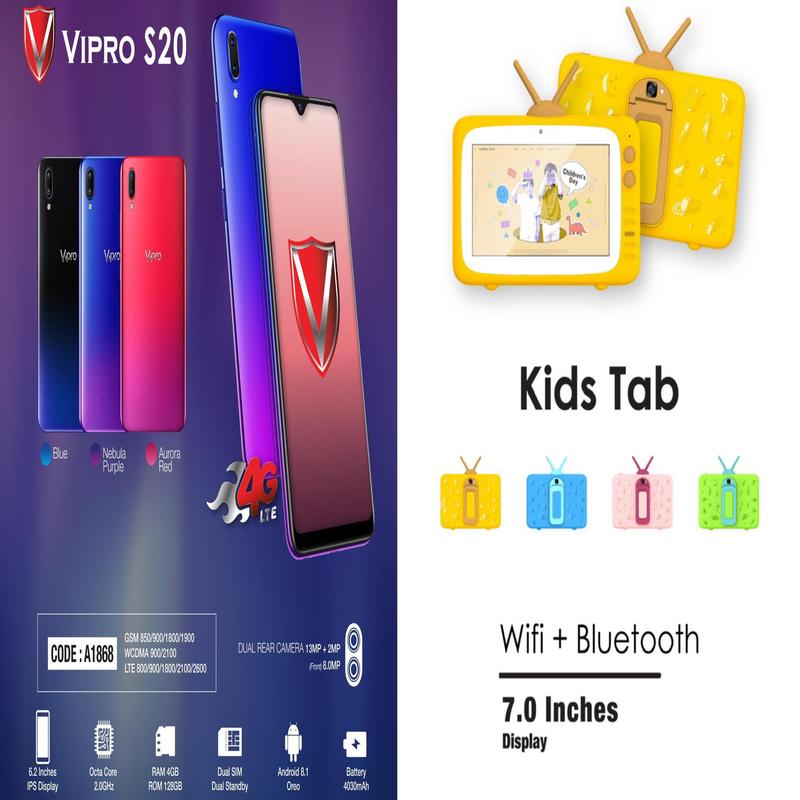 VIPRO TAB KIDS FREE VIPRO SMART PHONE S20 4GB RAM 128GB STORAGE ...