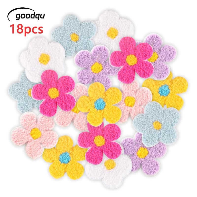Tampalan Kain Bersulam, 18pcs, Bunga Chenille, Reka Bentuk Comel ...
