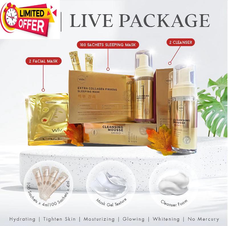 (Live Package)100Pcs Sleep Mask+2 Btl Cleansing Mousse+2Pcs Facial Mask ...