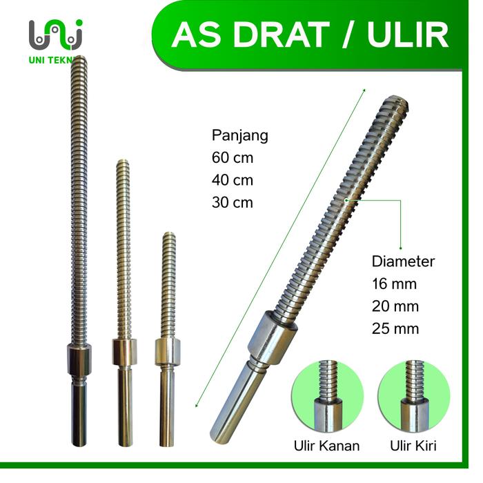 Jual As drat kotak putih chrome 25mm 20mm 16mm - 1 set as drat dan mur ...