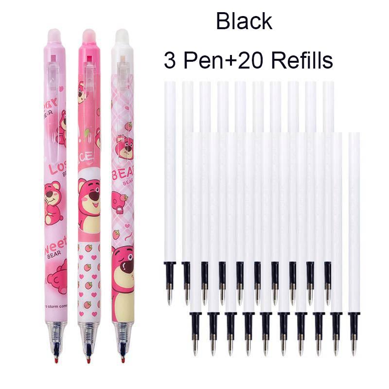 Cartoon Bear Erasable Pen Set 0.5mm Blue Black Ink Press High ...